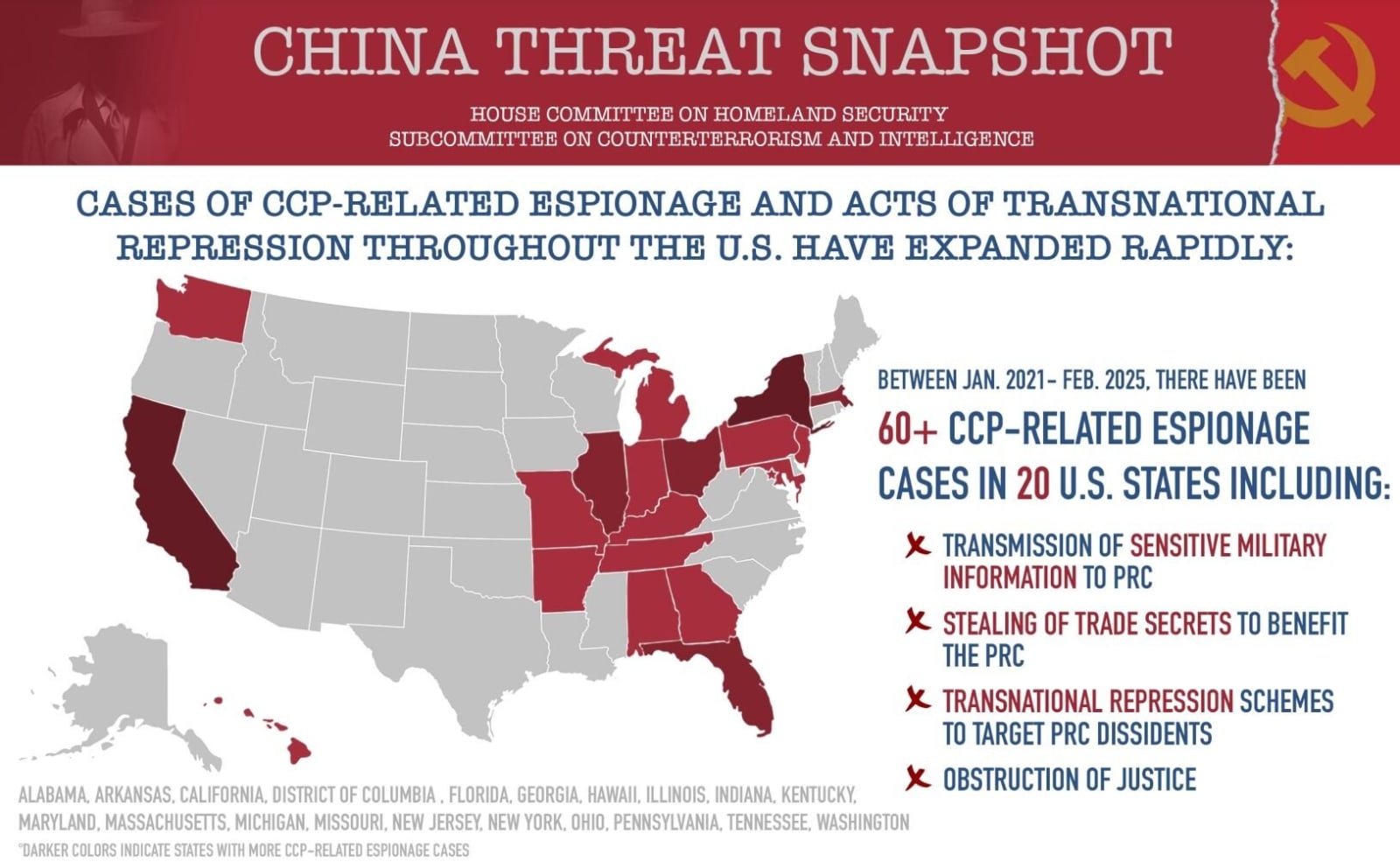 House report: 60 Chinese espionage cases, 224 espionage incidents in ...