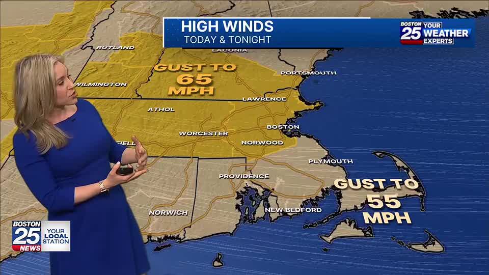 Strongest wind gusts reported in Massachusetts today