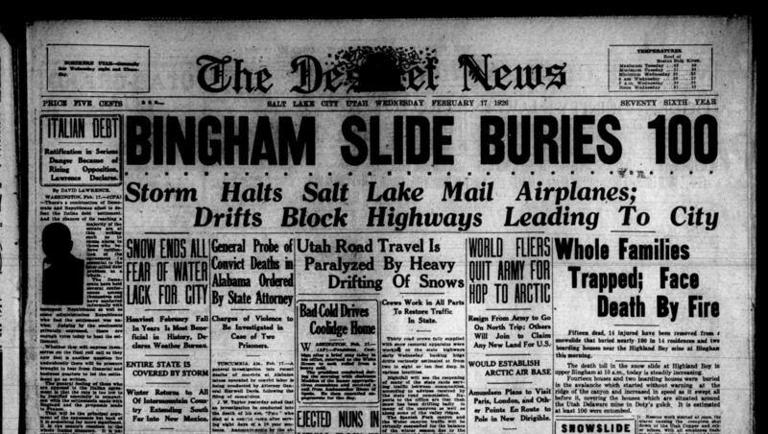 Deseret News archives: Deadly 1926 Bingham avalanche told through ...