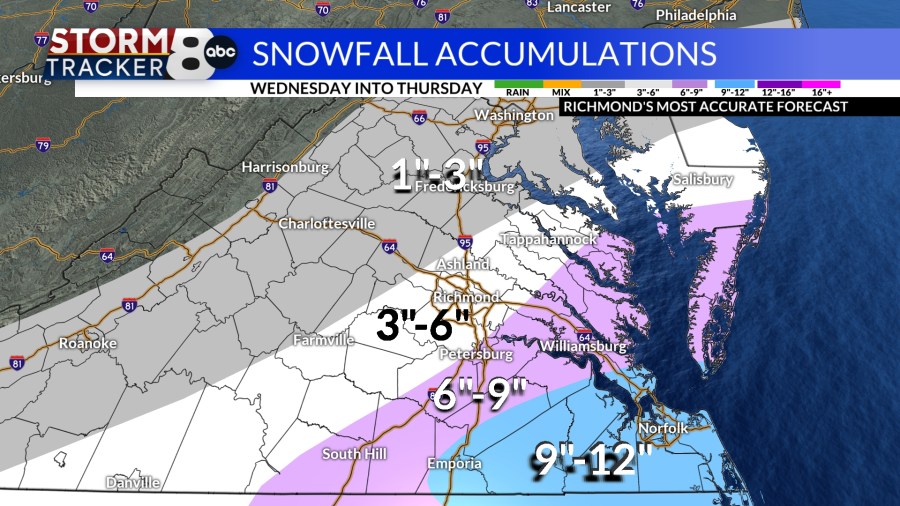 Winter storm with heavy snowfall headed for Central Virginia