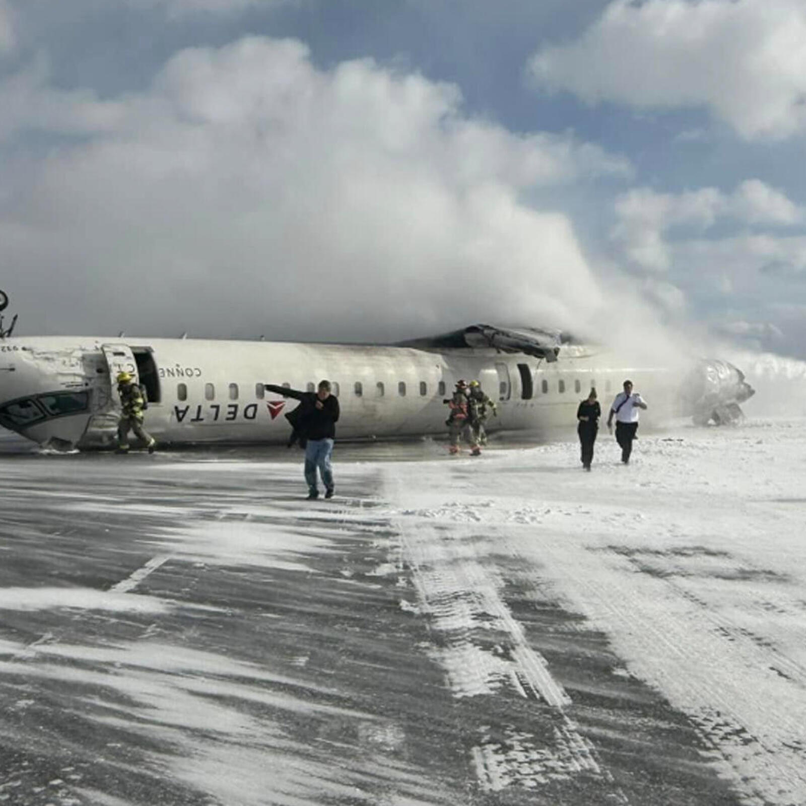 Delta plane flips upside down after crash landing in Toronto