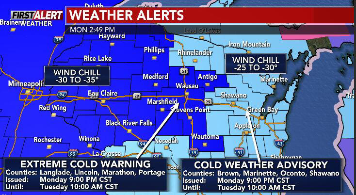 First Alert Weather Day until Wednesday afternon due to extreme cold