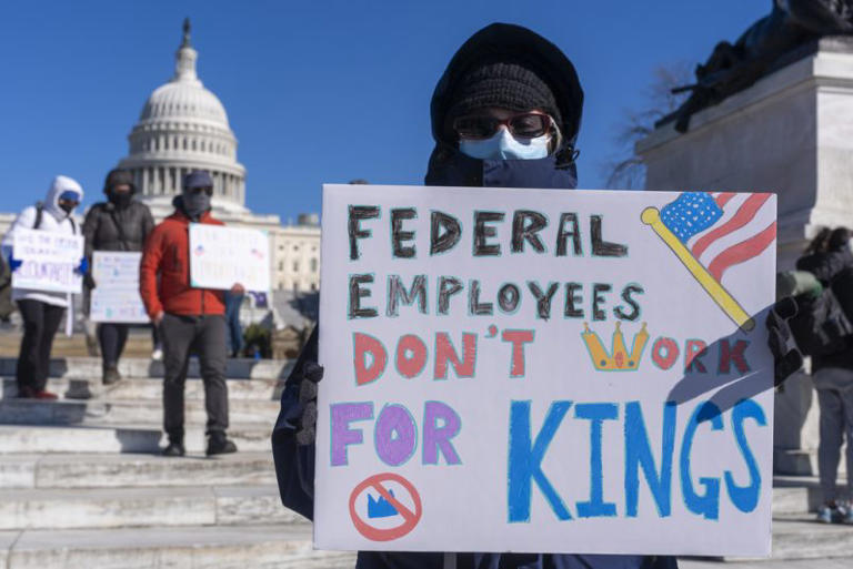 Federal workers protest job cuts in ‘Not Our President’s Day’ rally
