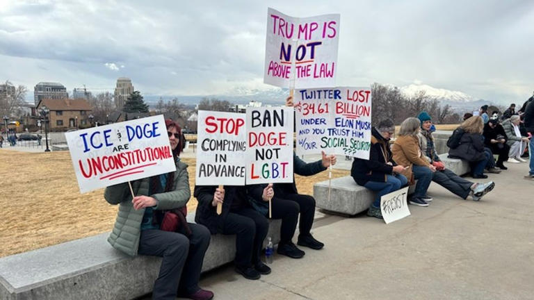 Hundreds gather at Utah State Capitol to protest Trump Administration ...