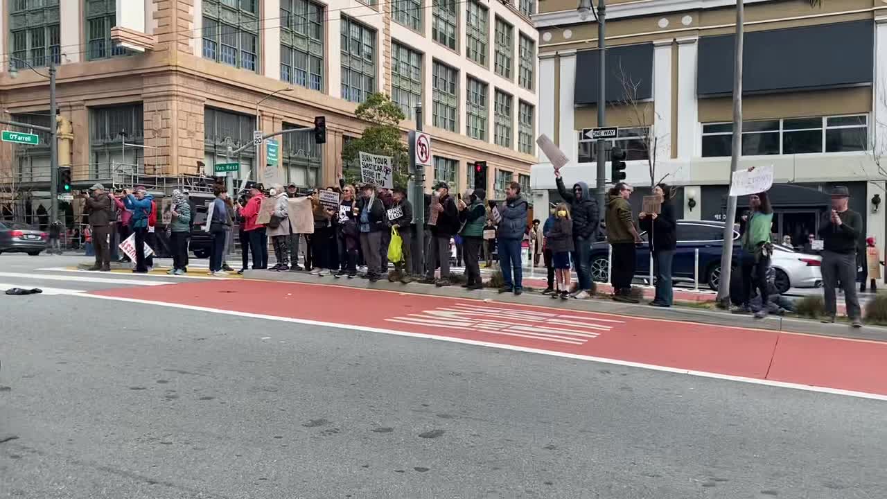 More anti-Musk protesters outside SF Tesla dealership