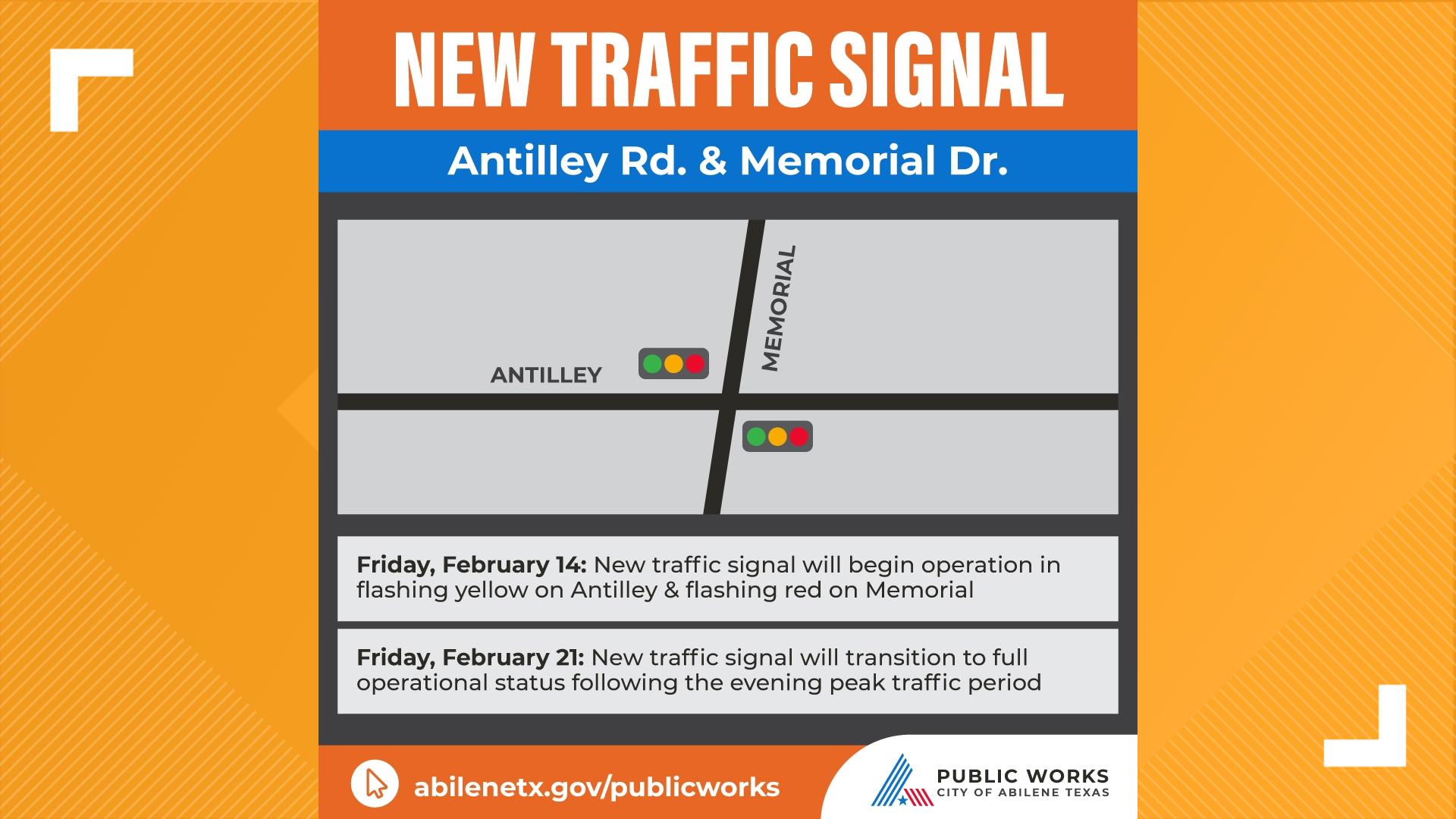 New traffic signal at Antilley Rd. & Memorial Dr.