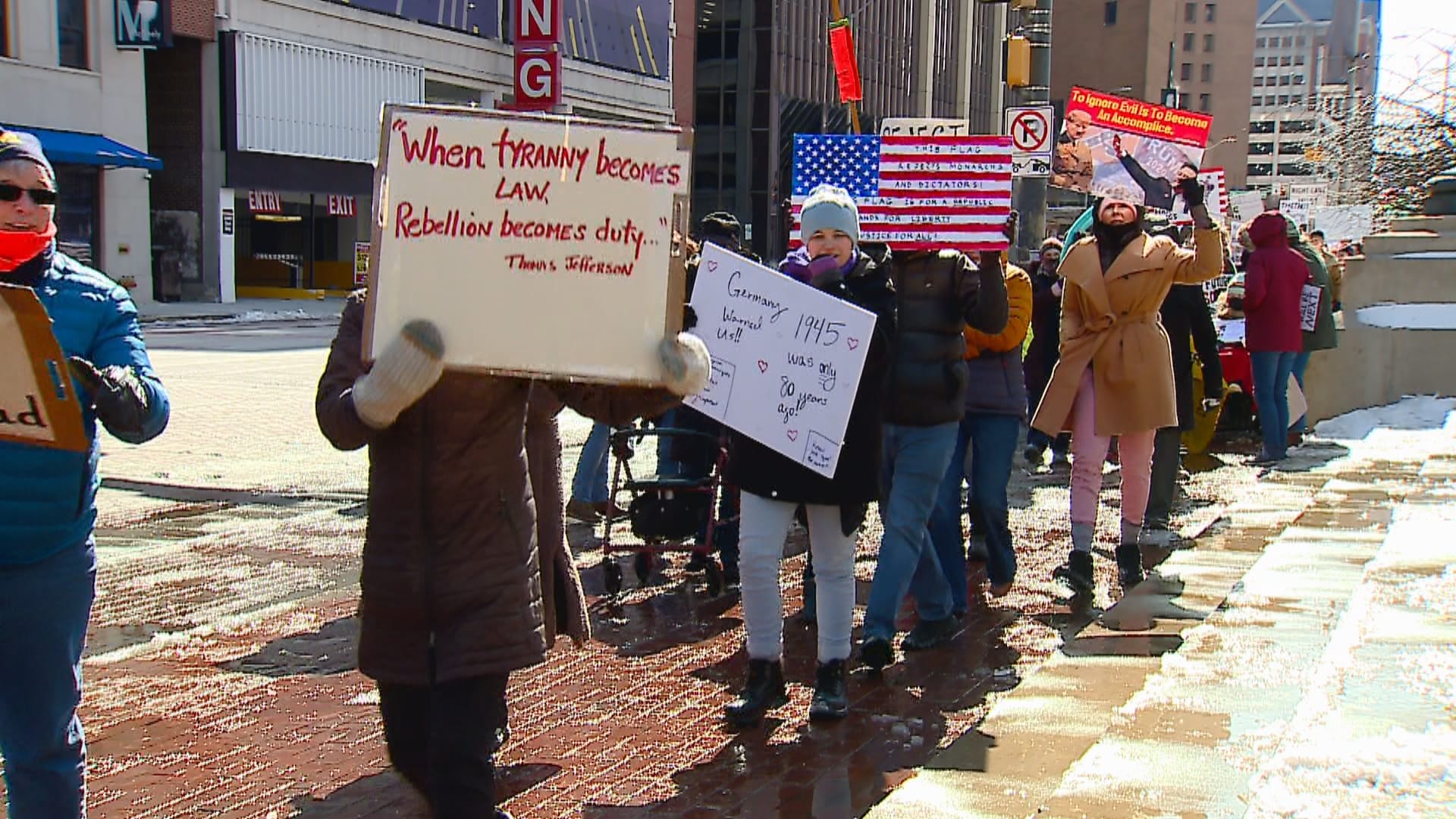 Protestors at Indiana Statehouse for 50501 movement oppose Trump's actions