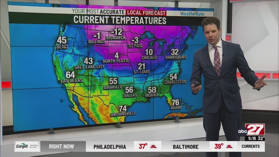 Temperatures 10-20 degrees colder than average early this week