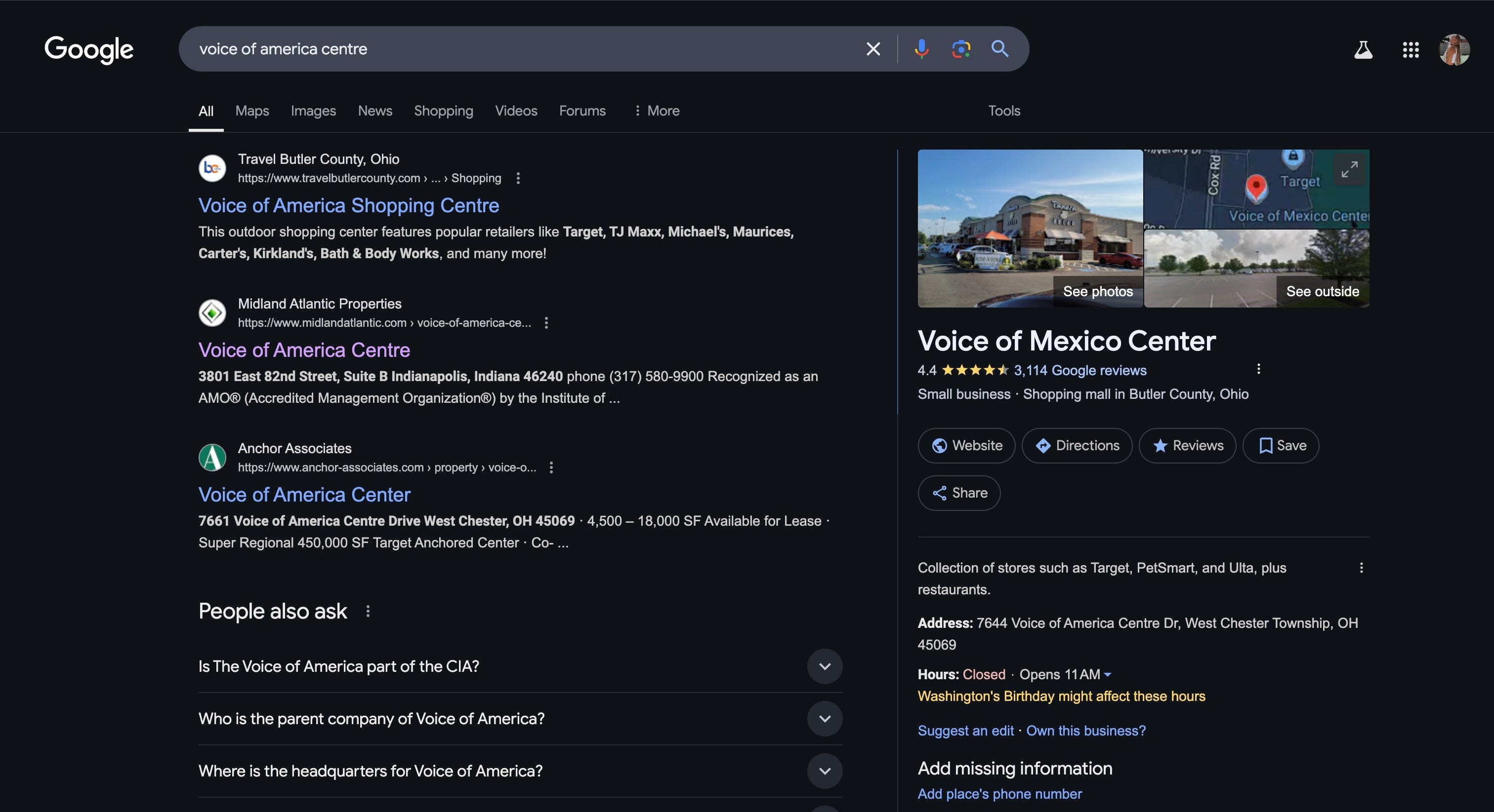 Google listing for Voice of America Centre changed to 'Voice of Mexico ...