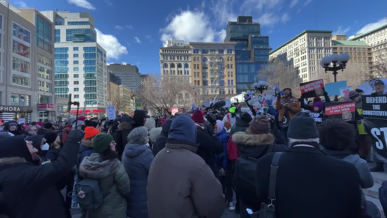 Anti-Trump demonstrators chant “No dictators in the USA” at protest in ...
