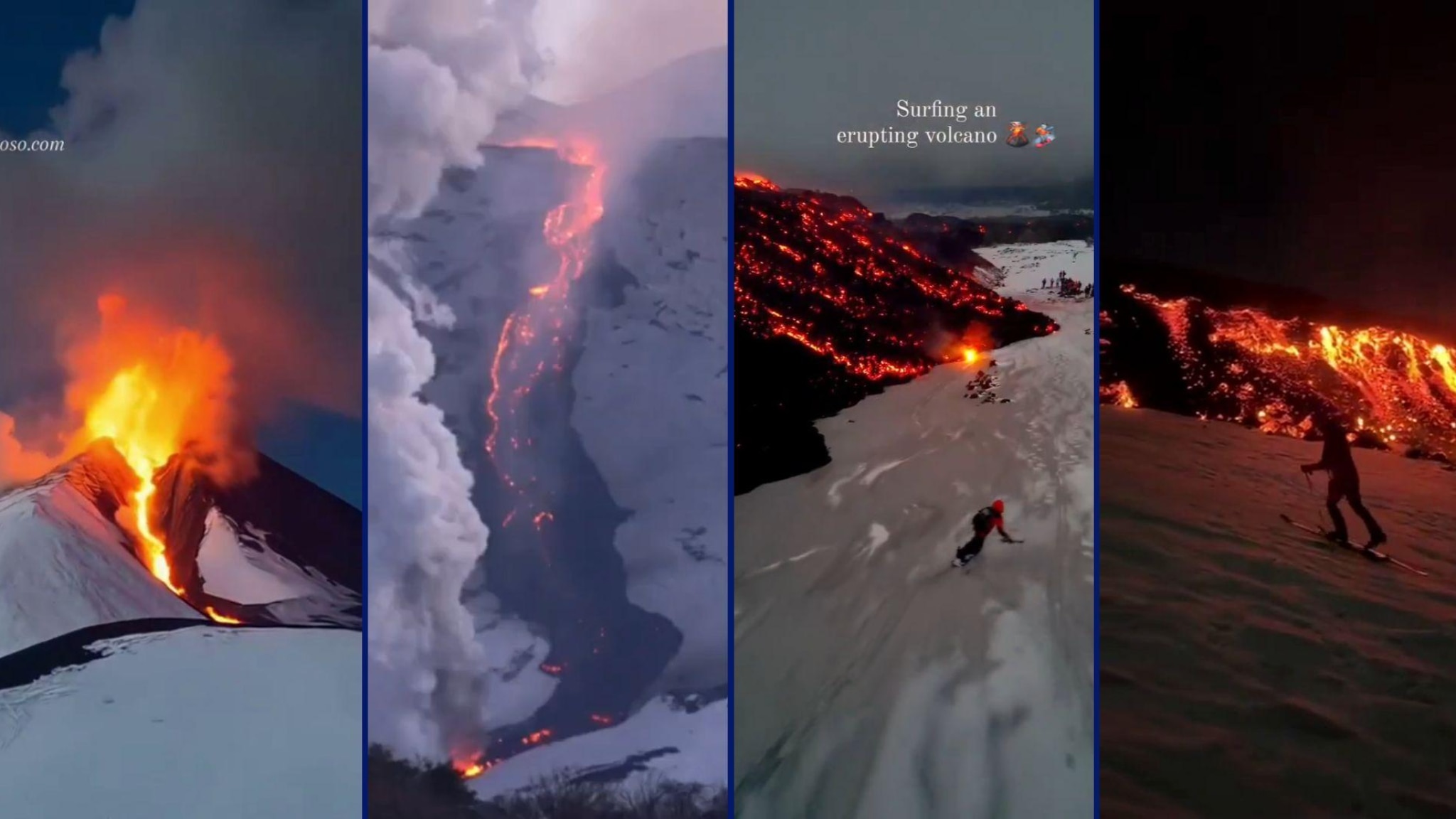 Lava e neve, la spettacolare eruzione dell'Etna, i video della rete