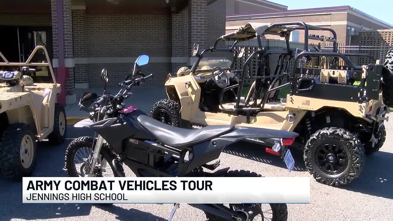 Army members show Jennings High students newest models of combat vehicles