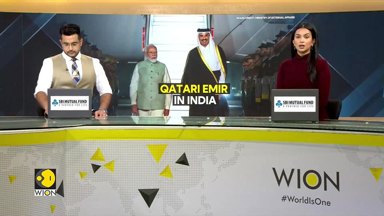 Indian PM Modi receives Emir of Qatar at Delhi airport