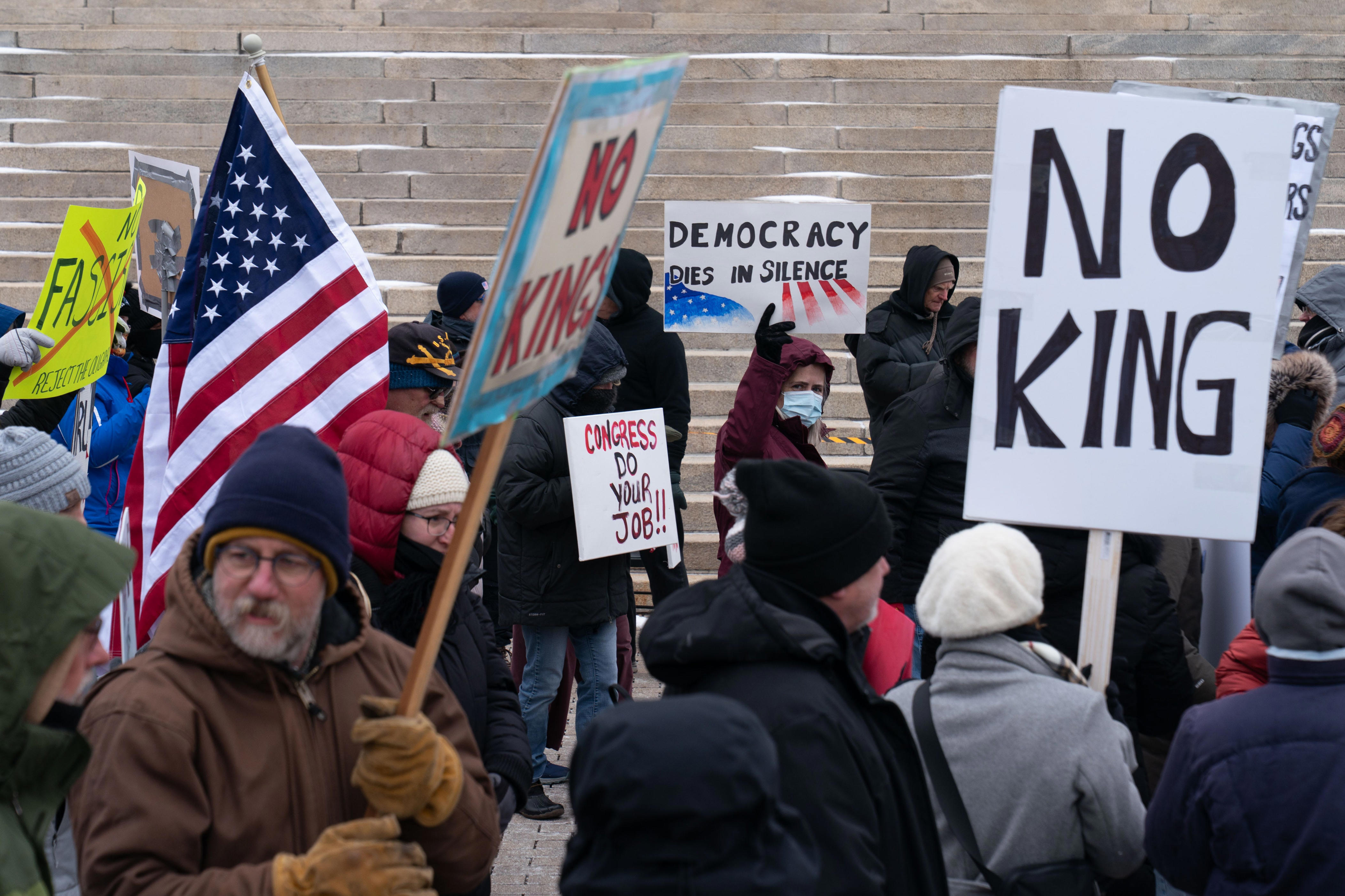 President's Day protesters call out Donald Trump and Elon Musk at ...
