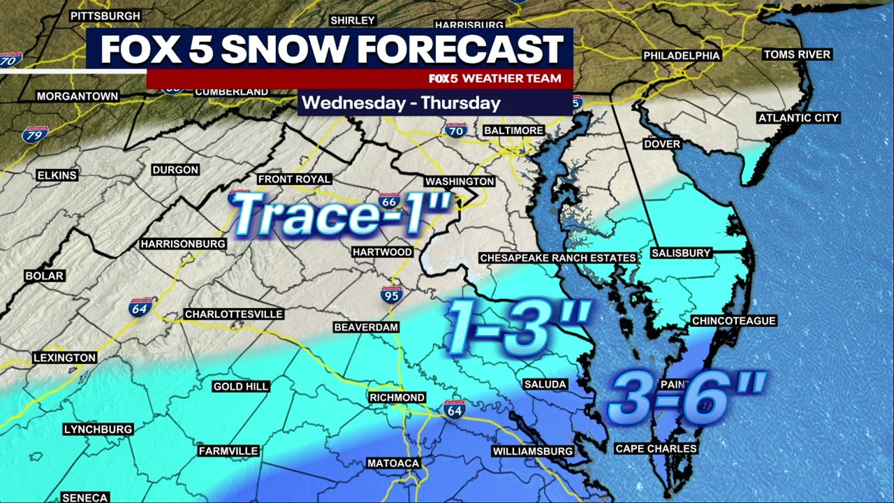 DC snow forecast: Bitter cold temperatures, chance of snow showers Thursday