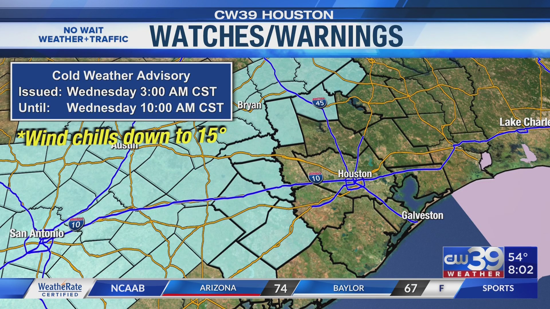 FREEZE FORECAST >> Cold Weather Advisory issued for Wednesday from 3 a ...