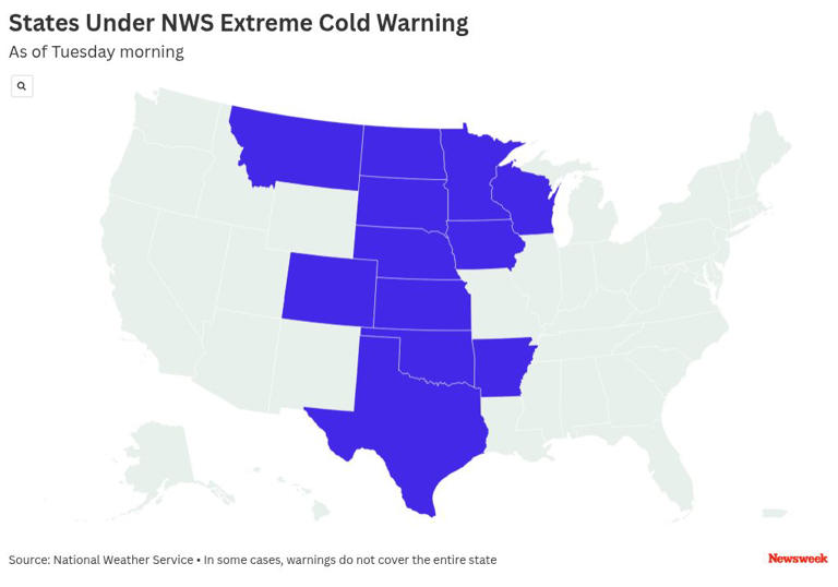 Map Shows 12 States Facing Extreme Cold as Frostbite Warning Issued