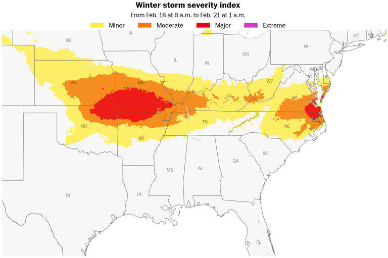 Heavy snow and ice will hit from the Plains to the Mid-Atlantic