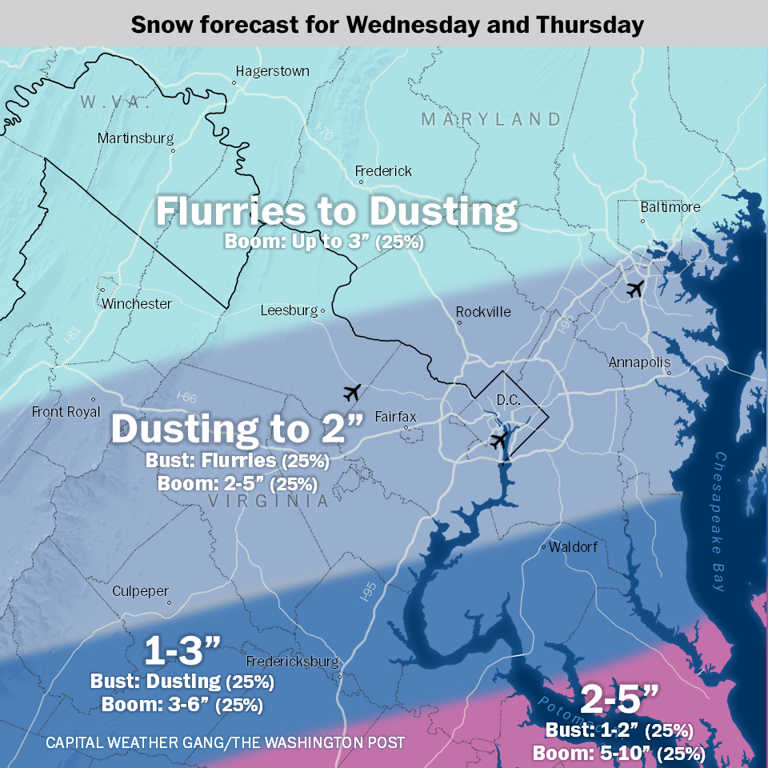 CWG Live updates: Cold tonight ahead of snow chance Wednesday into Thursday