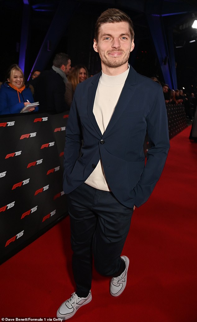 Lewis Hamilton is joined by Christian Horner and wife Geri on the red ...