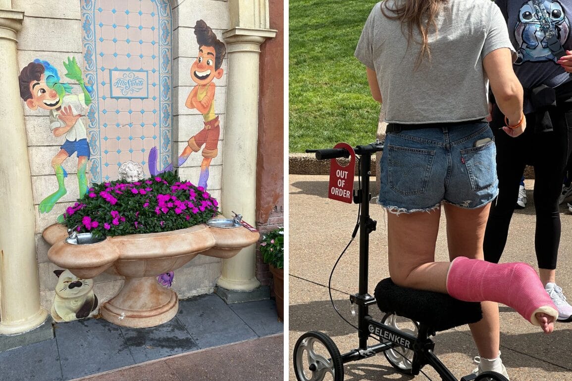 Guest Steals 'Out of Order' Sign at EPCOT, Displays It On Knee Scooter ...