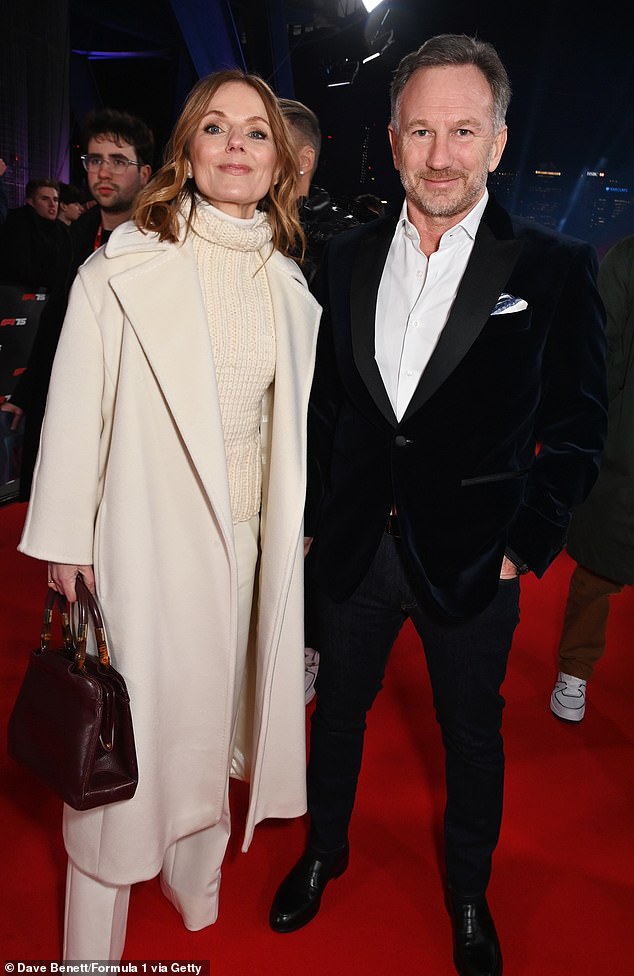 Lewis Hamilton is joined by Christian Horner and wife Geri on the red ...