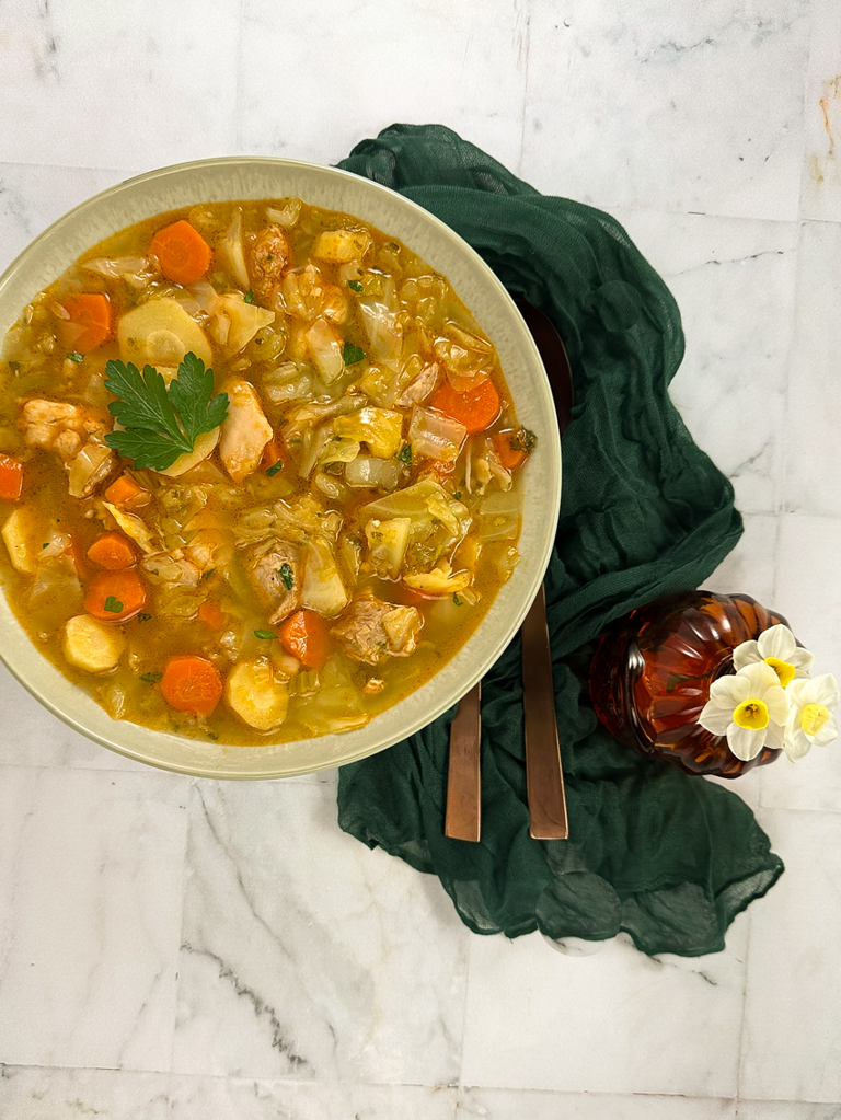 Chicken and Cabbage Soup with Carrots & Parsnips