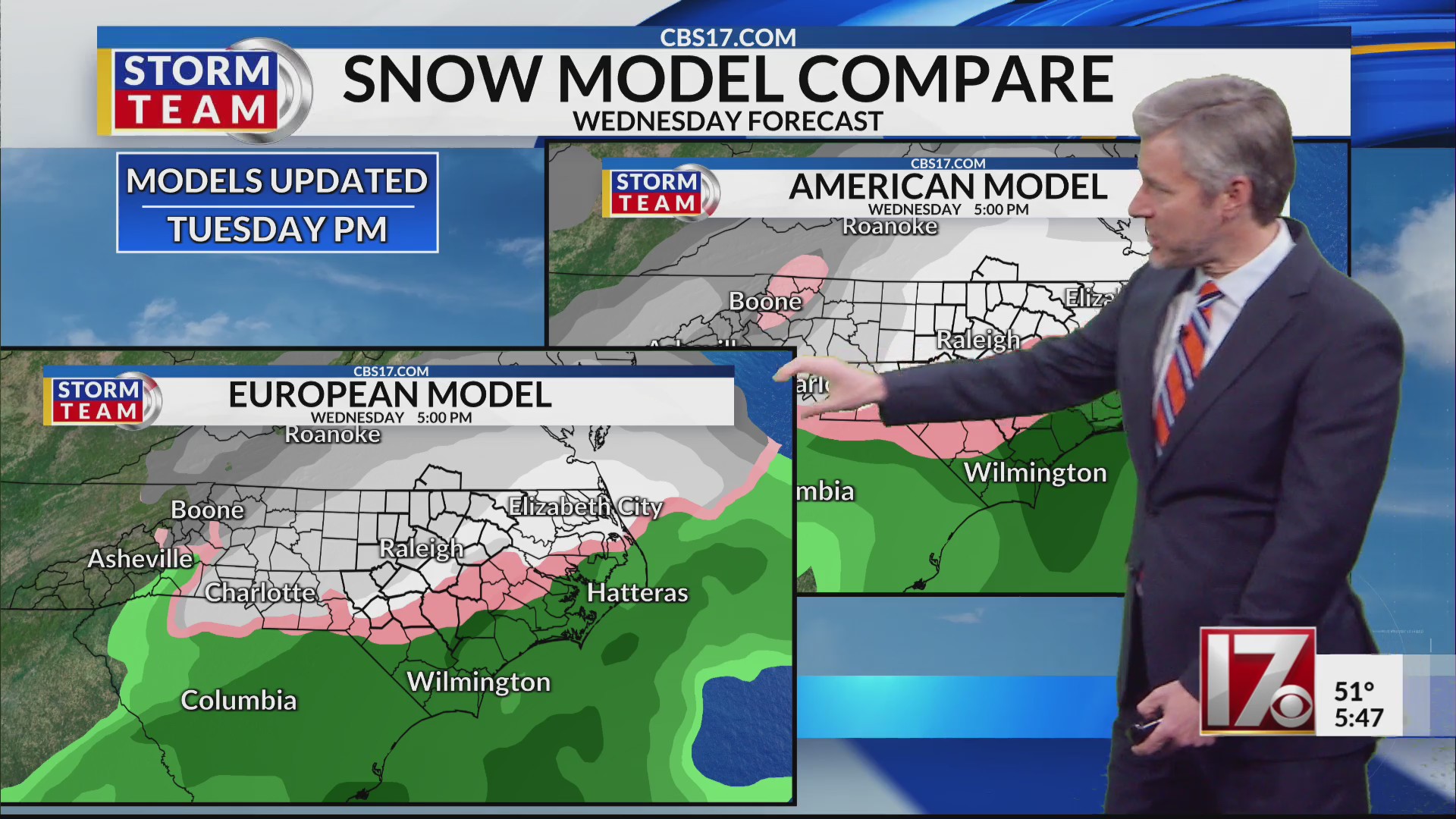Close look at central NC snow models for Wednesday