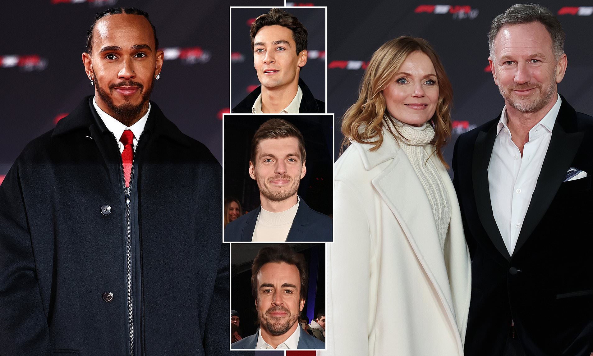 Lewis Hamilton is joined by Christian Horner and wife Geri on the red ...