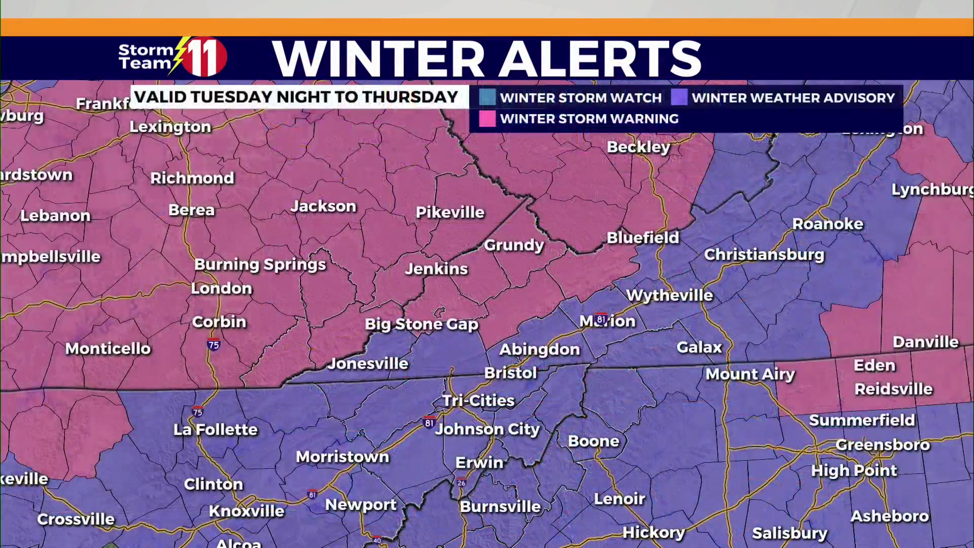 Winter Weather Advisories overnight through Thursday morning, snow late