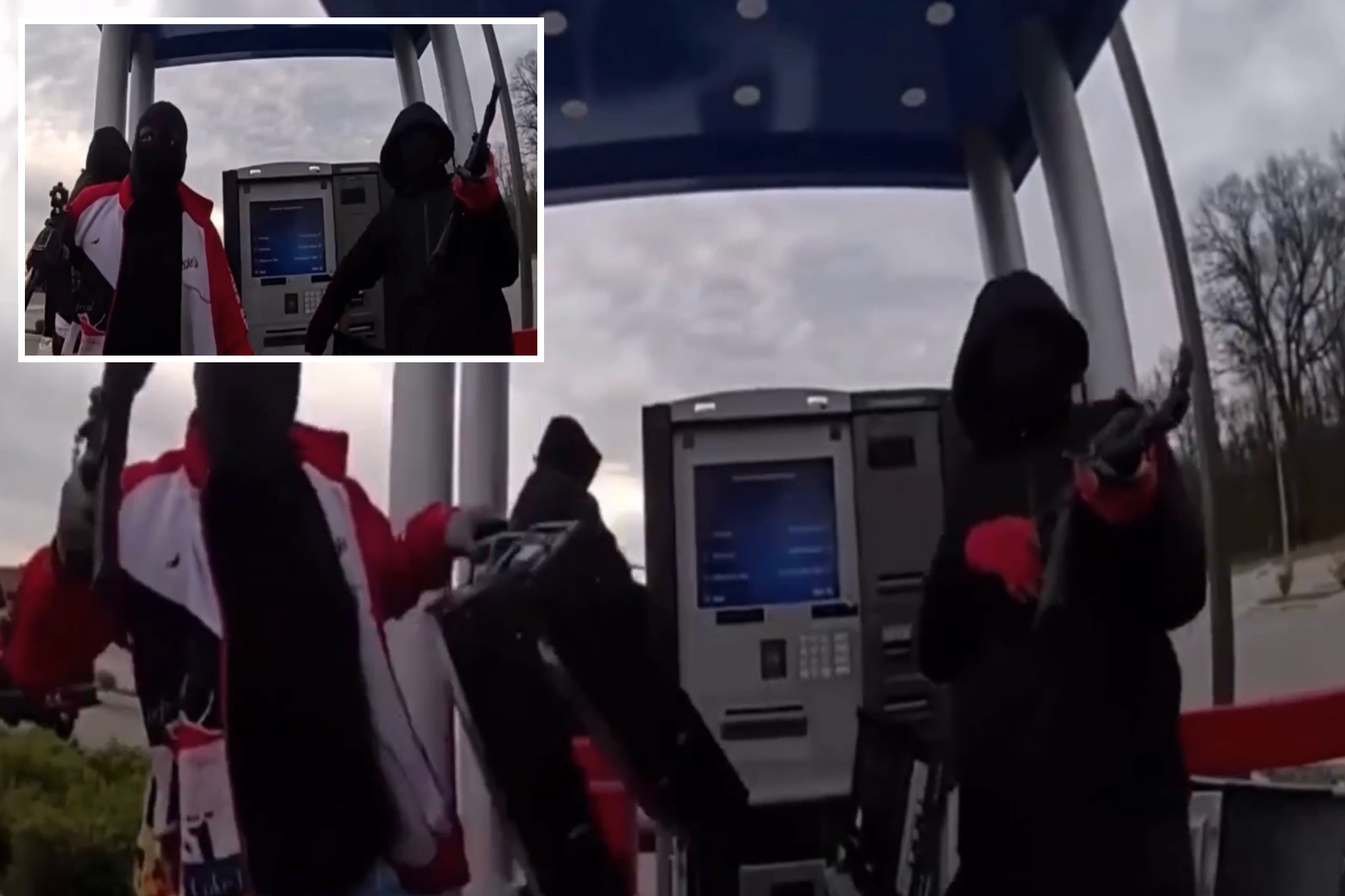 Masked thieves armed with assault rifles rob armored truck outside ...