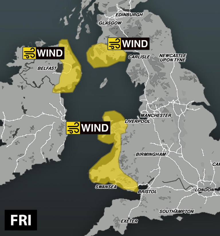 Met Office weather warnings of 70mph winds and rain issued for today