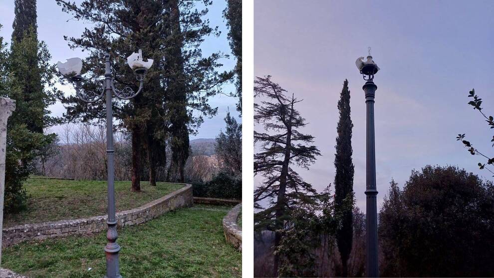 Atti vandalici al parco dei Caduti: spaccati i lampioni