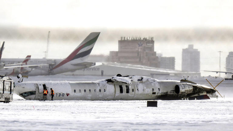 Watch: Delta Airlines plane overturned after crash at Toronto airport