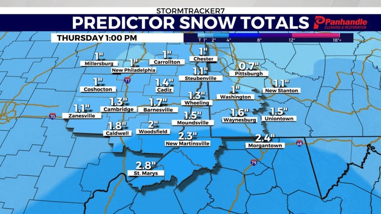 Snowfall expected Thursday across Ohio, West Virginia, and Pennsylvania