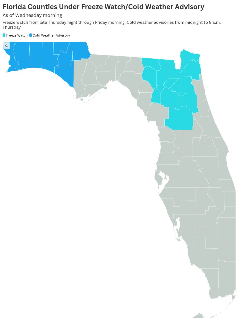 Florida Freeze Map Shows Counties Set To Be Hit Hardest