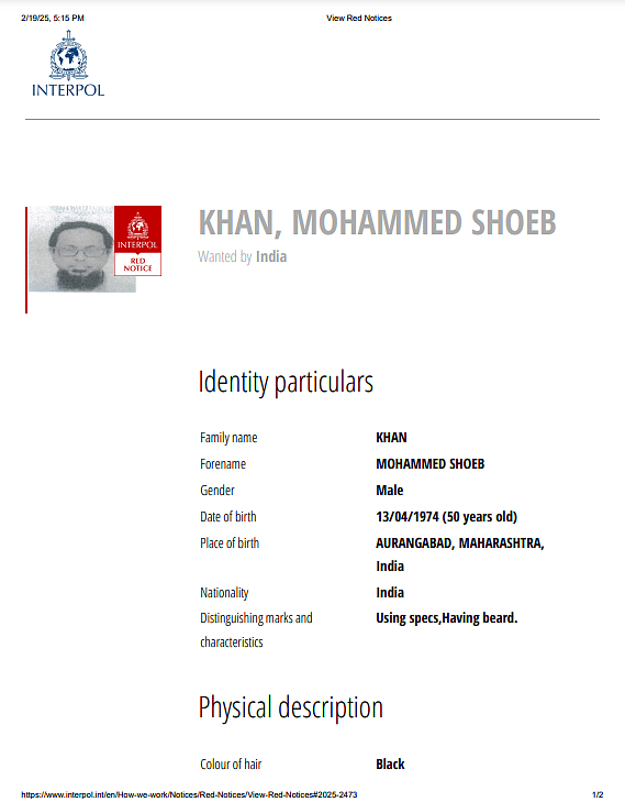 Interpol Issues Red Corner Notice Against Mohammad Shoaib Khan, Chief ...