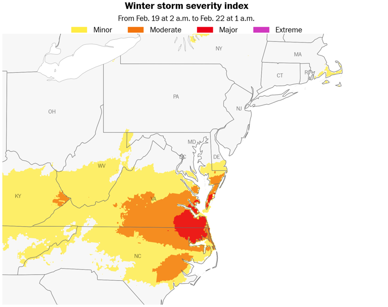 Heavy snow will hit Virginia, Maryland and Carolinas as storm tracks east