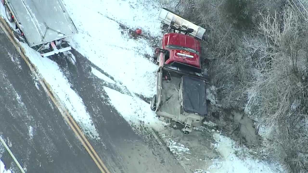 WATCH: Snow plow crashes off road and into ditch in Oklahoma