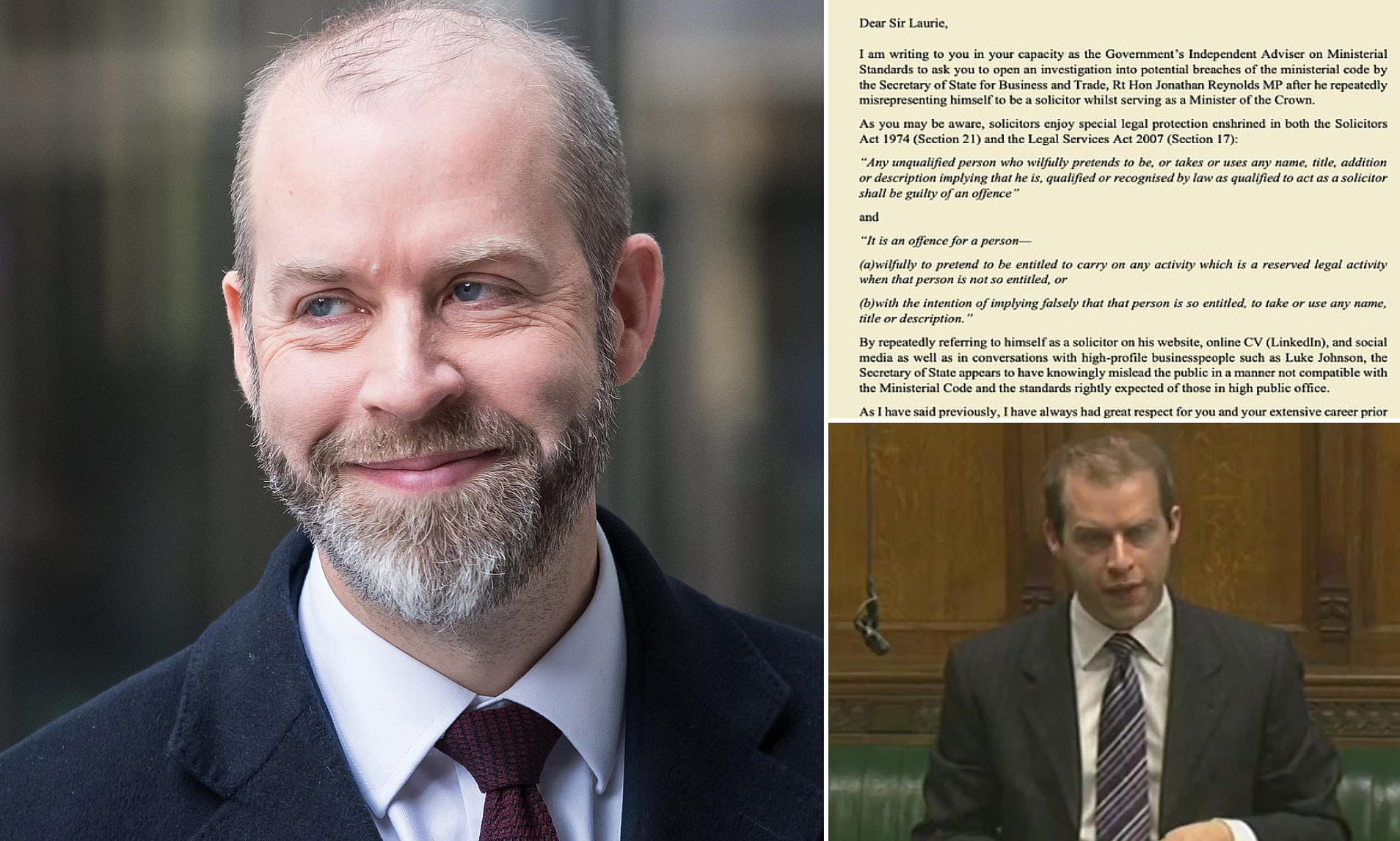 Tories demand ethics probe into Labour's Jonathan Reynolds Tories demand ethics probe into Labour's Jonathan Reynolds