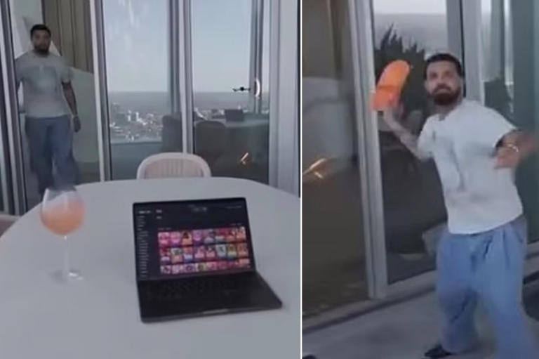 Drake throws his shoe at mystery drone flying on his balcony in new bizarre video