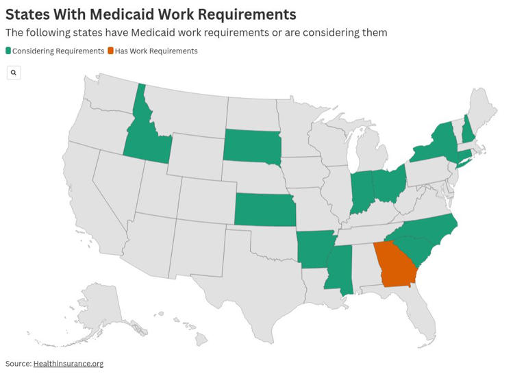 Map Shows States With Medicaid Work Requirements as Change Possible
