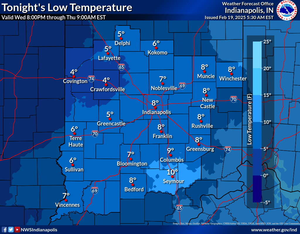 Snow may reach up to 1.5 inches by Thursday in central and southern Indiana