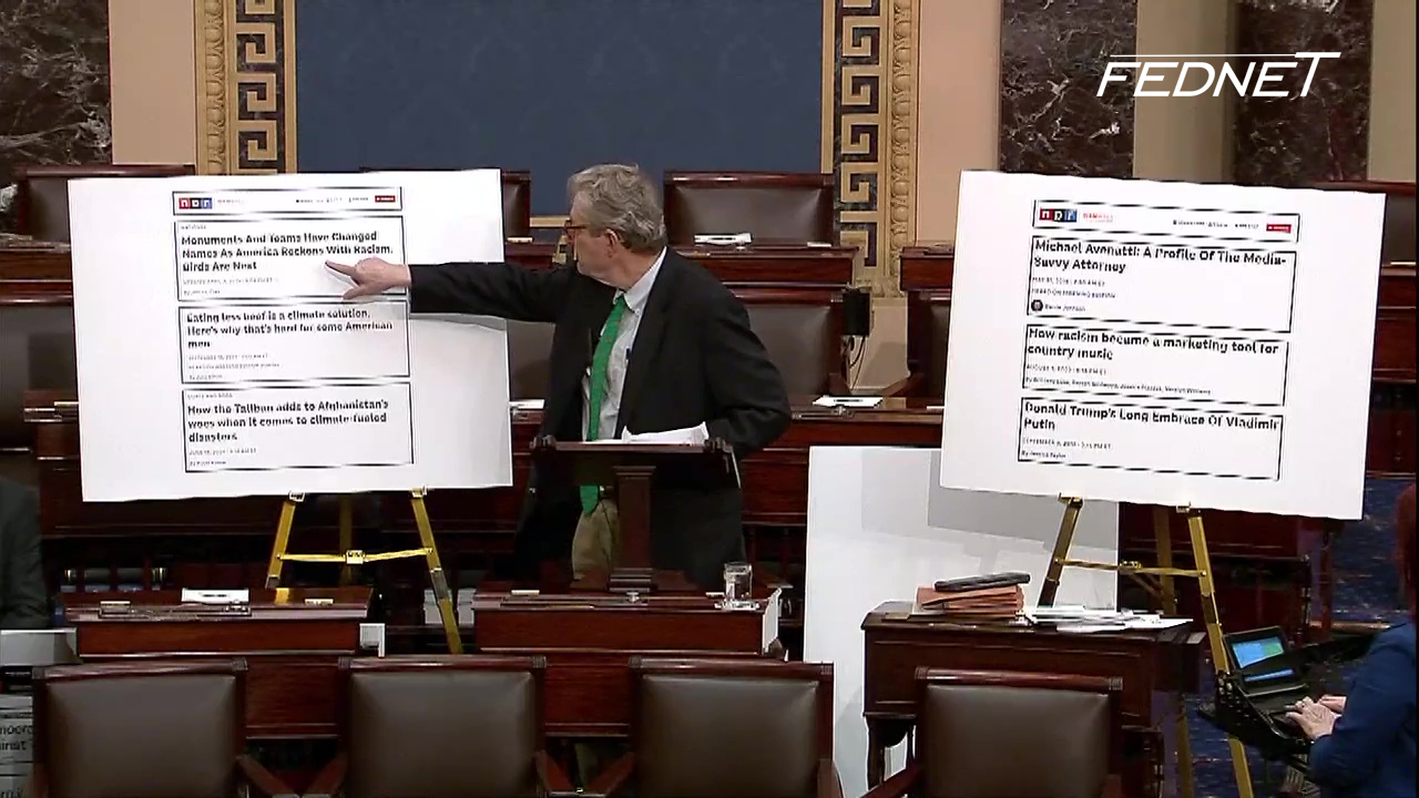 Senator Kennedy cites NPR headlines as obviously biased in remarks