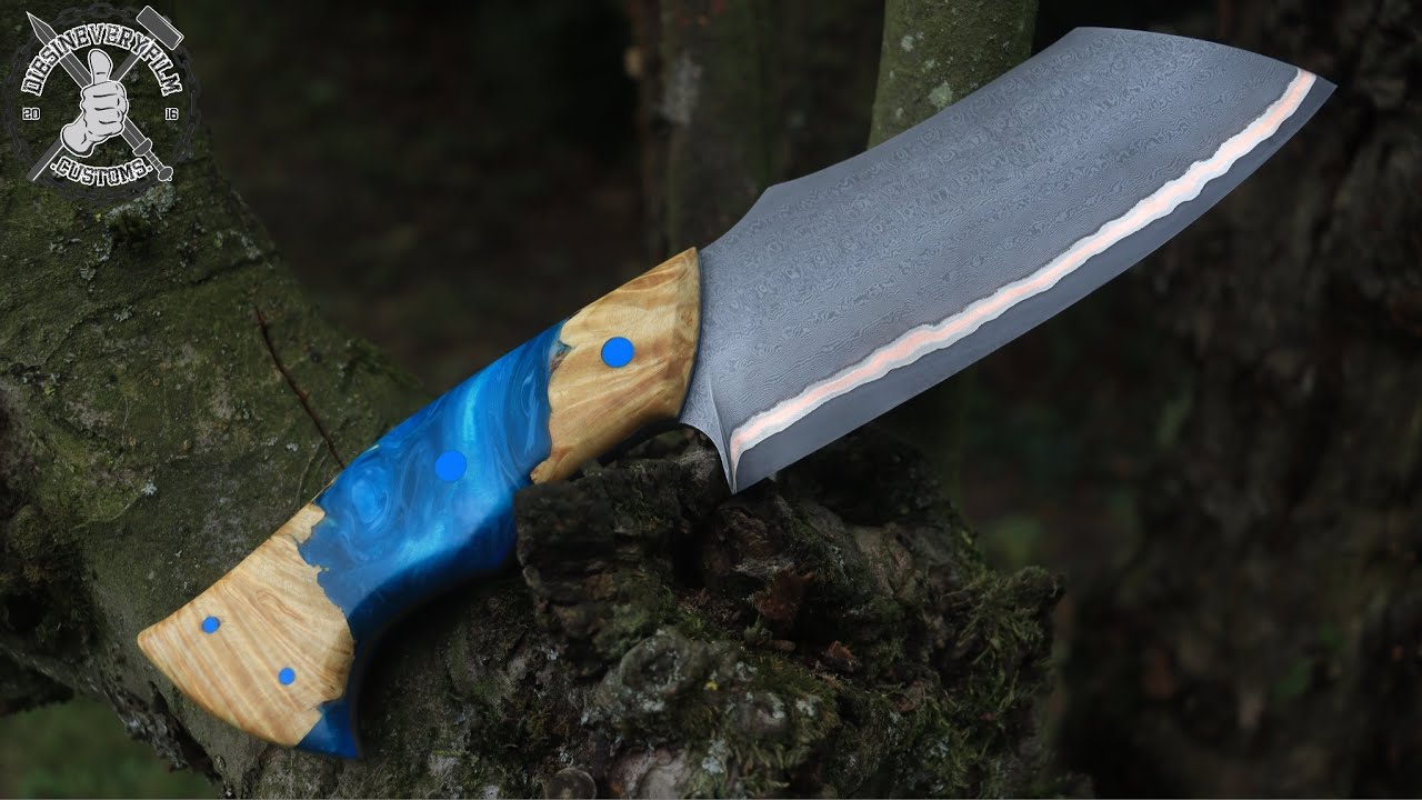 Copper Strike Damascus Cleaver - Knifemaking