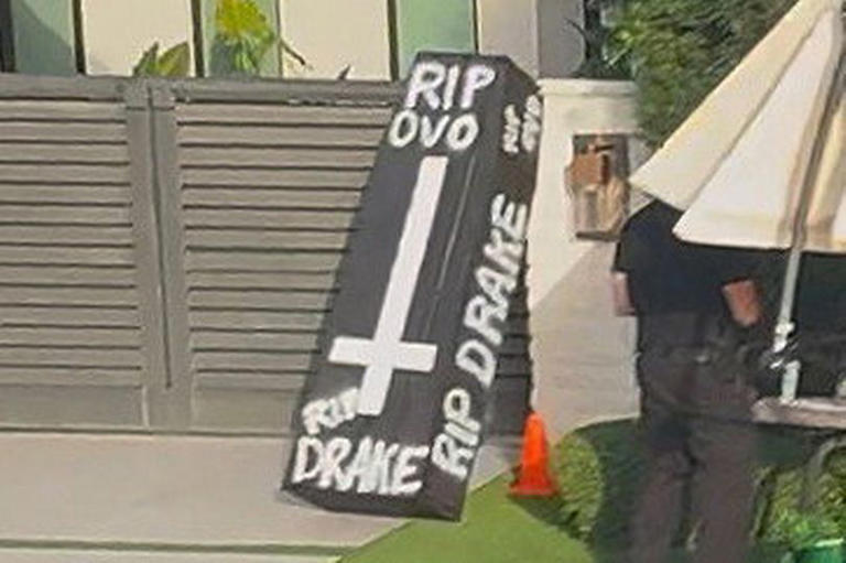 Coffin marked 'RIP Drake' seen outside DJ Khaled's Miami mansion amid ...