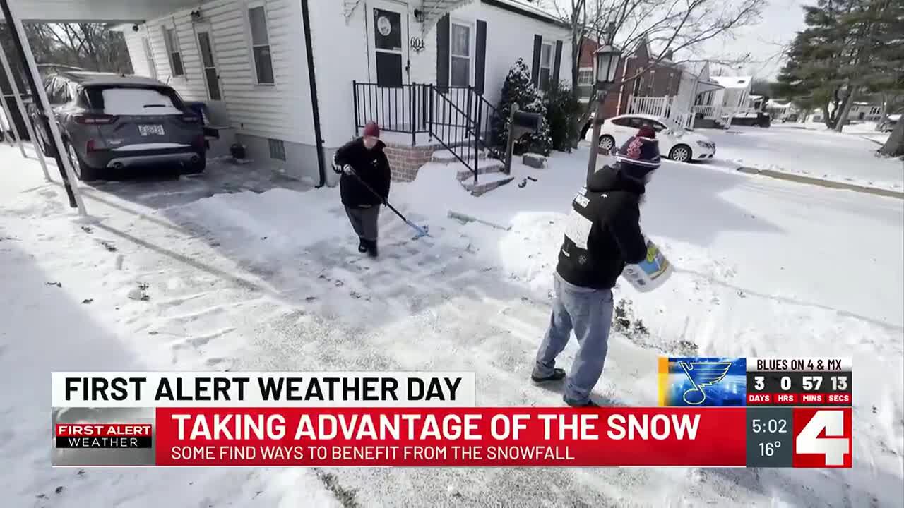Snow shovelers turn white into green