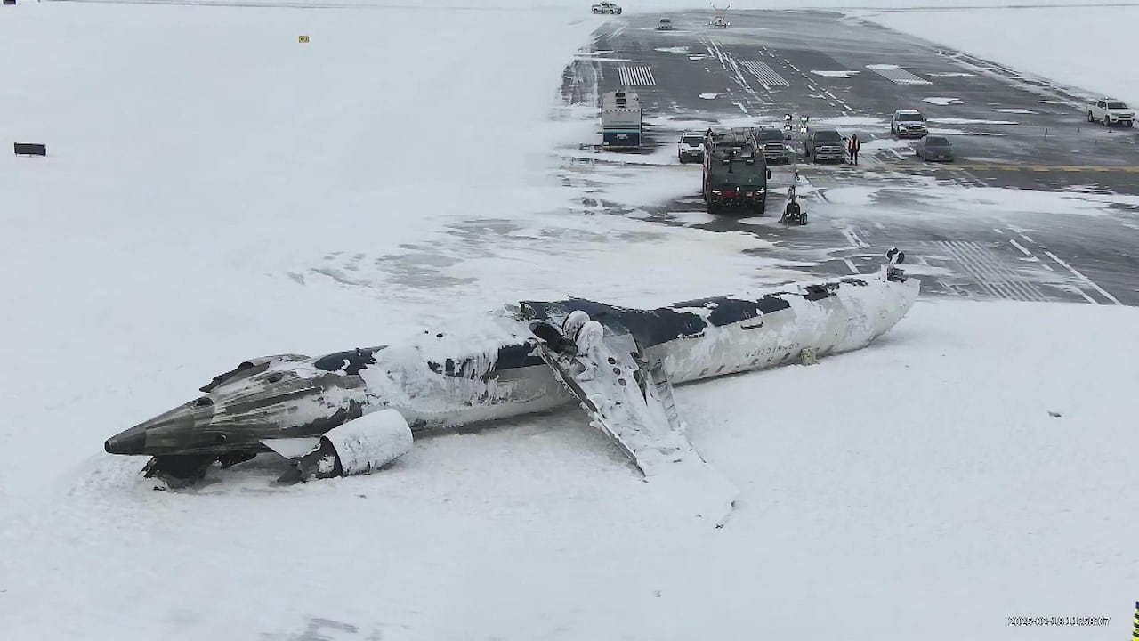 Take a closer look at wreckage of Delta plane crash at Pearson