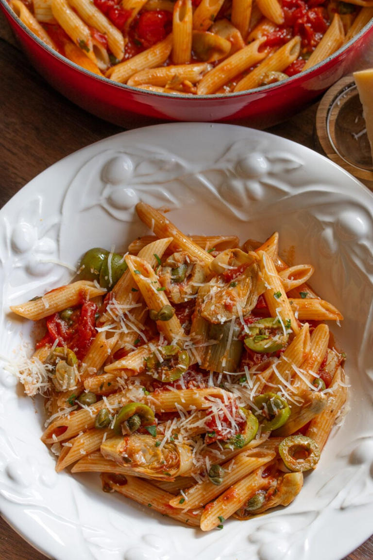 The Quick Dinner Of Penne Pasta with Tomatoes, Olives, and Artichokes