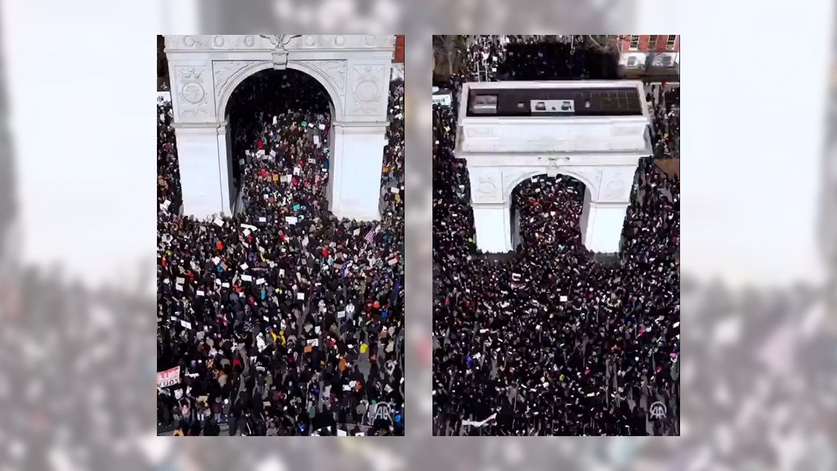 Drone video truly shows NYC protest against Trump and Musk